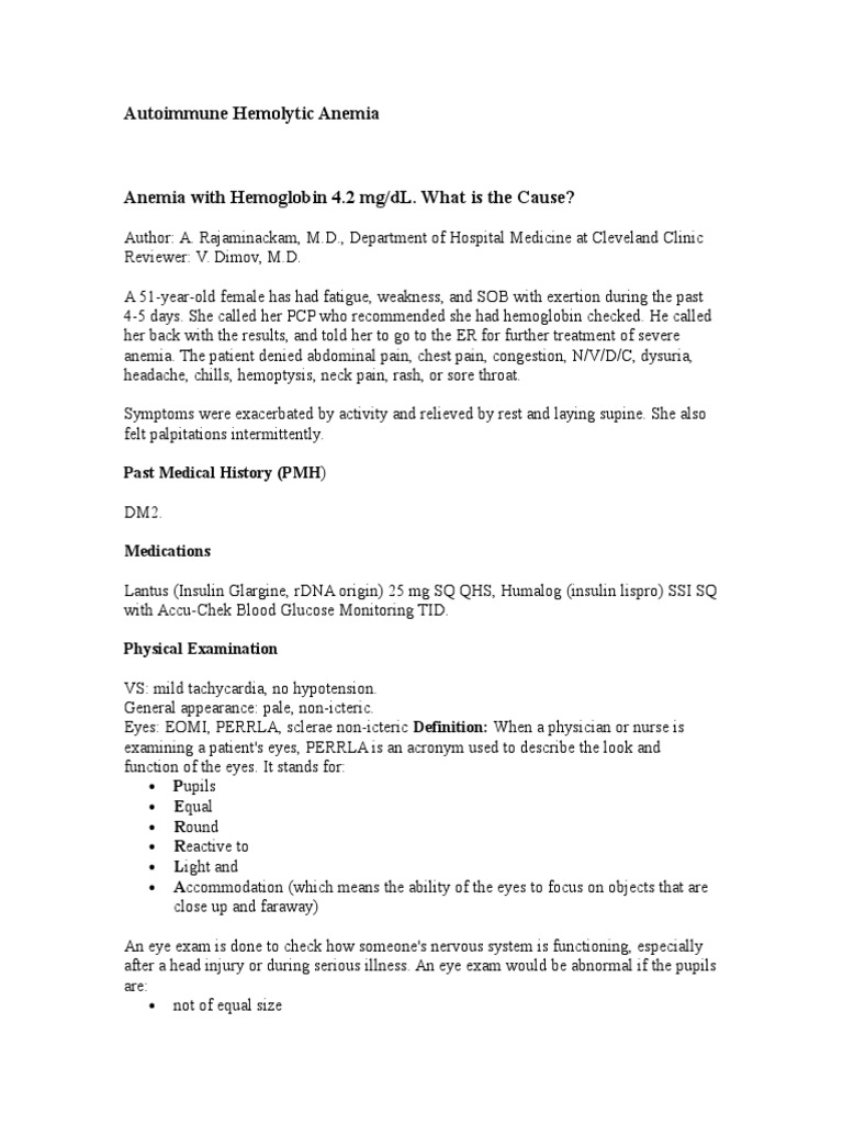 Autoimmune Hemolytic Anemia CASE STUDY | PDF | Anemia | Medical Specialties