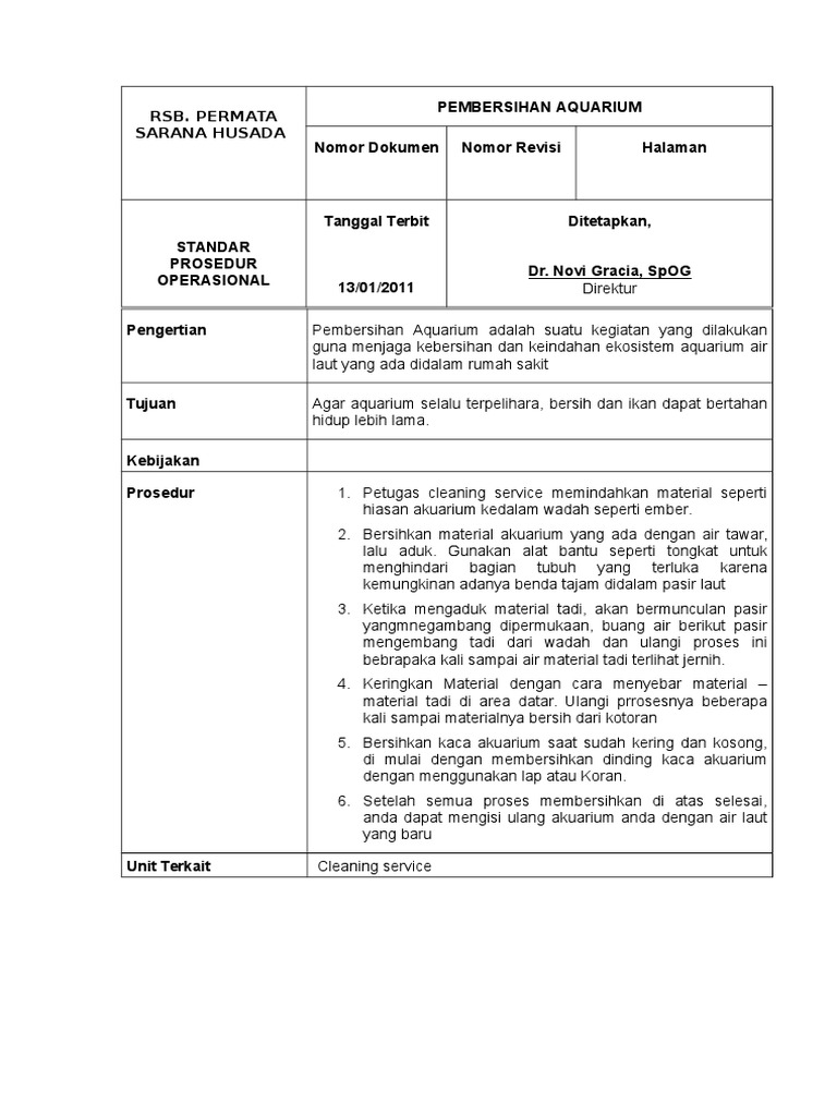 SPO Pembersihan Aquarium | PDF