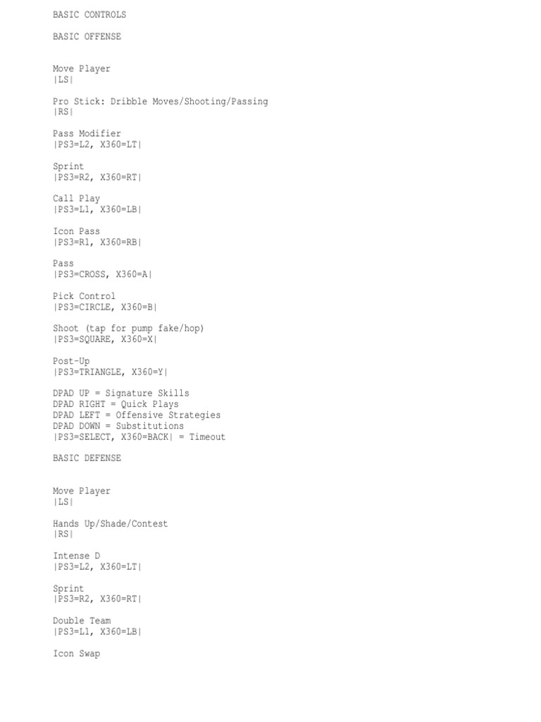 Nba 2k14 Controls | PDF | Gaming | Leisure