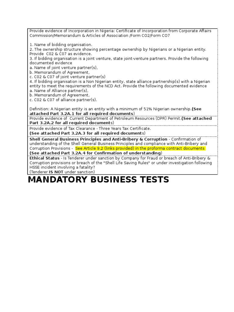 Mandatory Business Tests | PDF | Finance & Money Management