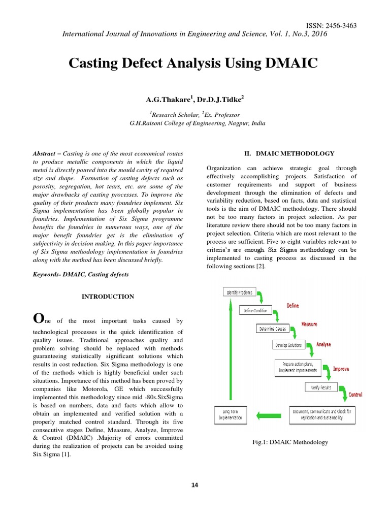 Casting Defect Analysis Using DMAIC | PDF | Six Sigma | Cognition