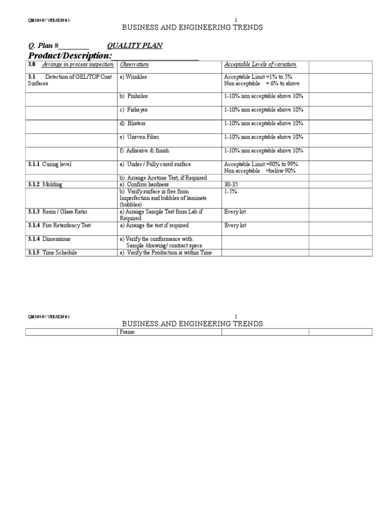 Product/Description: - : Q. Plan # - QUALITY PLAN | PDF