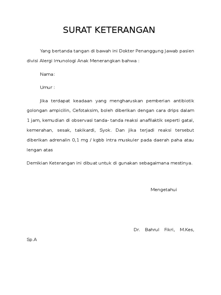 Surat Keterangan Alergi | PDF