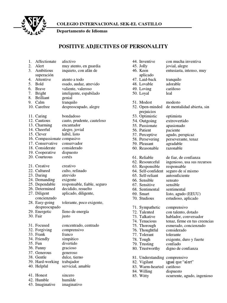 CAE Exam-Positive and Negative Adjs of Personality | PDF