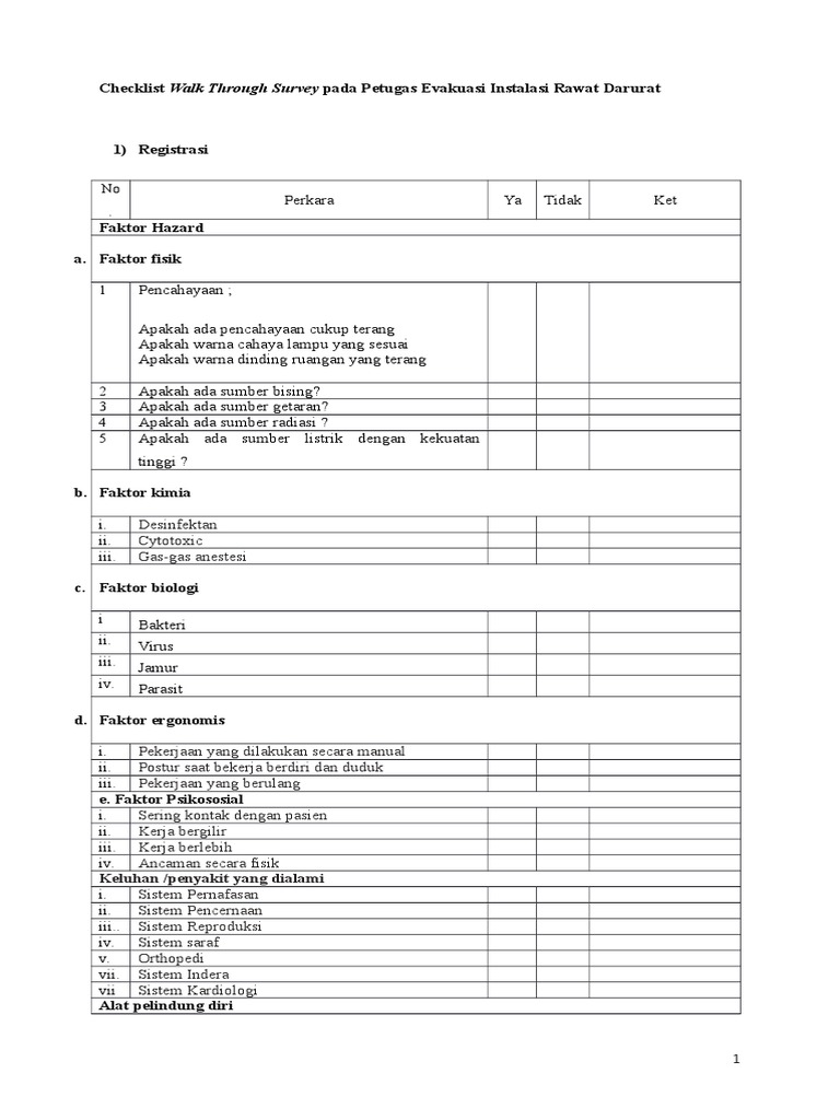Checklist Walk Through Survey | PDF