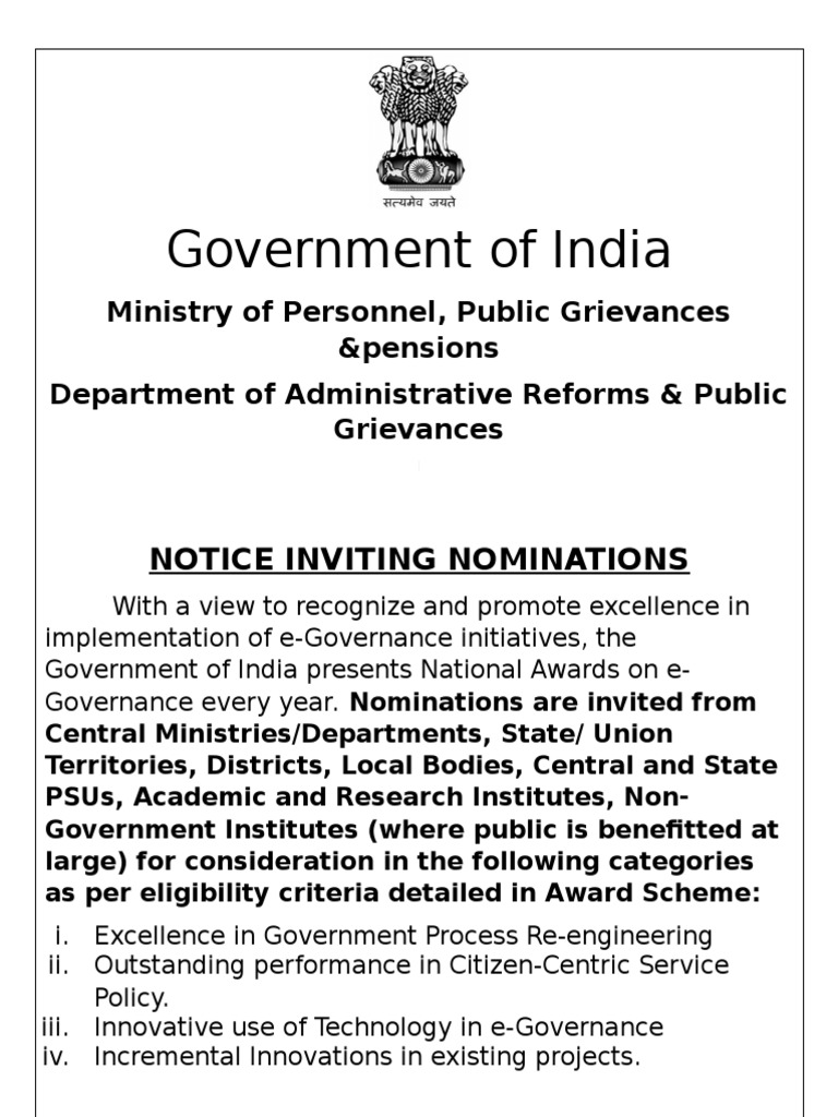 Government of India: Notice Inviting Nominations | PDF