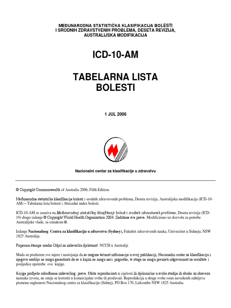 ICD 10 AM MedunarodnaStatistickaKlasifikacijaBolesti, 10revizija ...