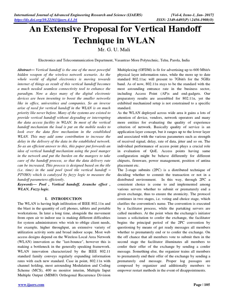 An Extensive Proposal For Vertical Handoff Technique in WLAN | PDF