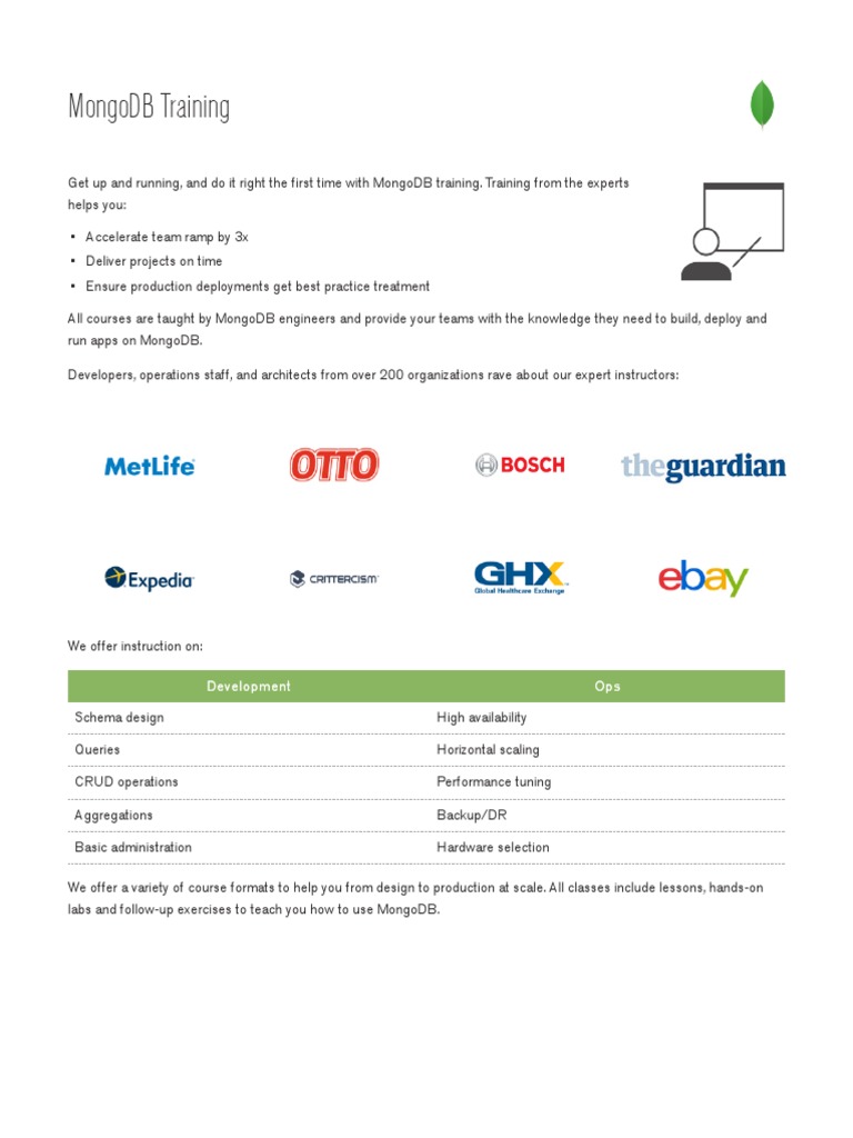 MongoDB Training Overview Datasheet | PDF