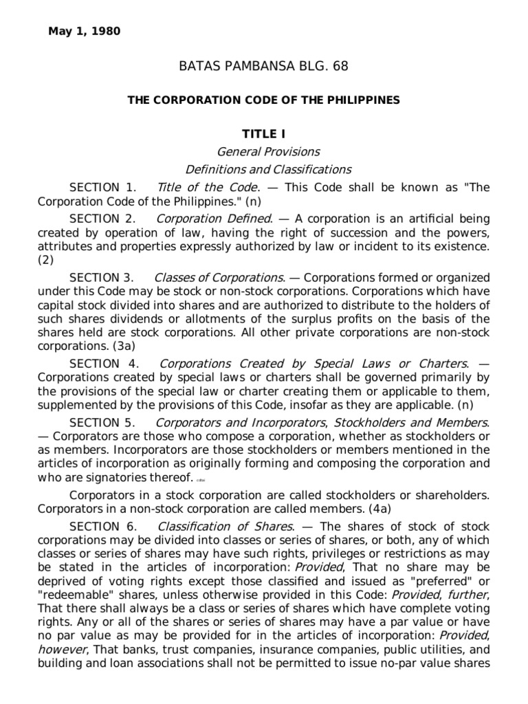 Corporation Code | PDF | Corporations | Preferred Stock