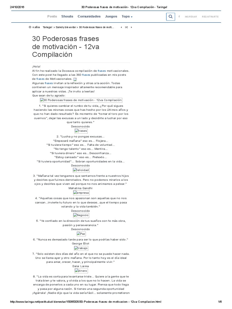 30 Poderosas Frases de Motivación - 12va Compilación - Taringa! | PDF ...