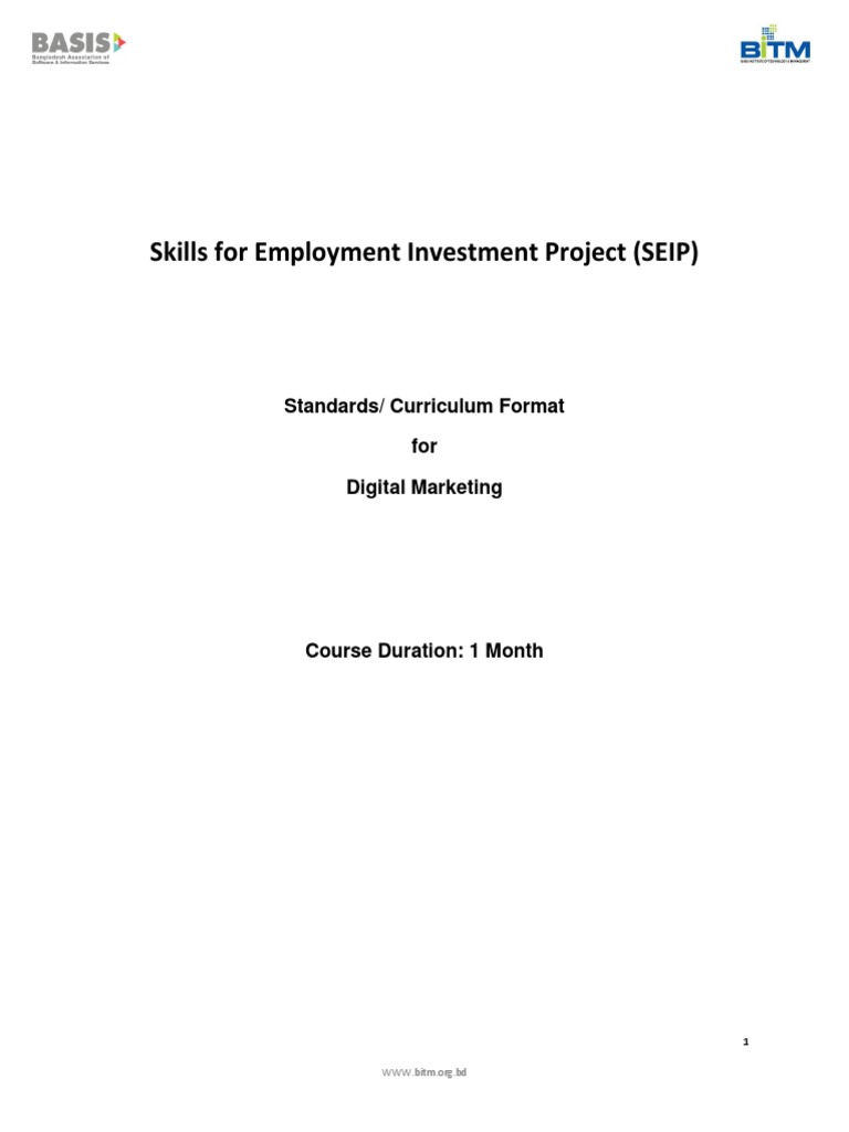 Curriculum of SEIP Project For Digital Marketing Course PDF | PDF ...