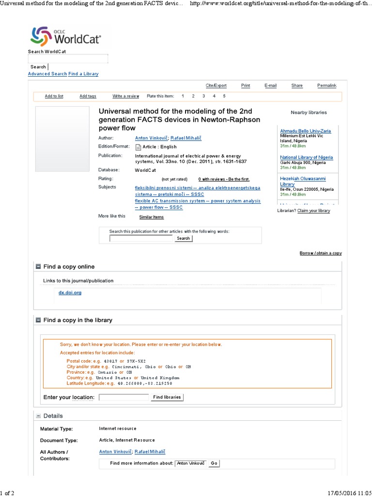 Universal Method For The Modeling of The 2nd Generation FACTS Devices in Newton-Raphson Power ...