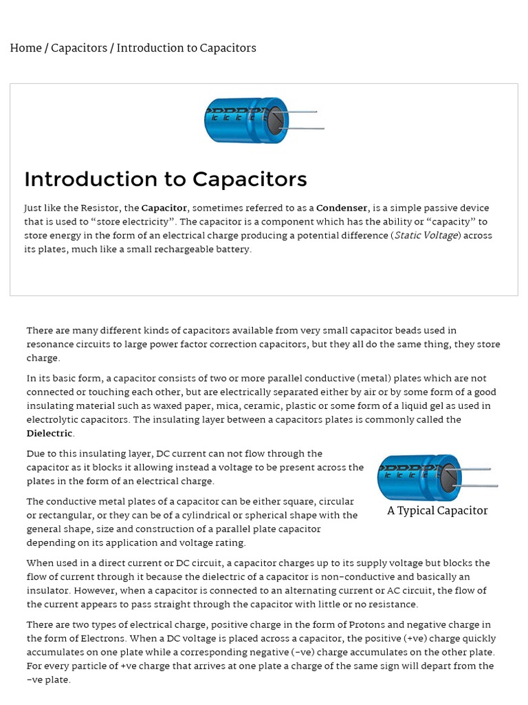 Introduction To Capacitors, Capacitance and Charge | PDF | Capacitor ...