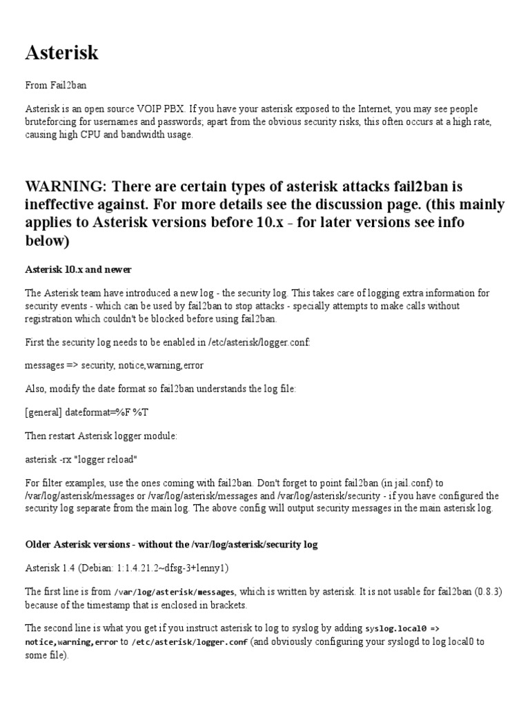 Asterisk - Fail2ban | PDF | Computer Networking | Computing
