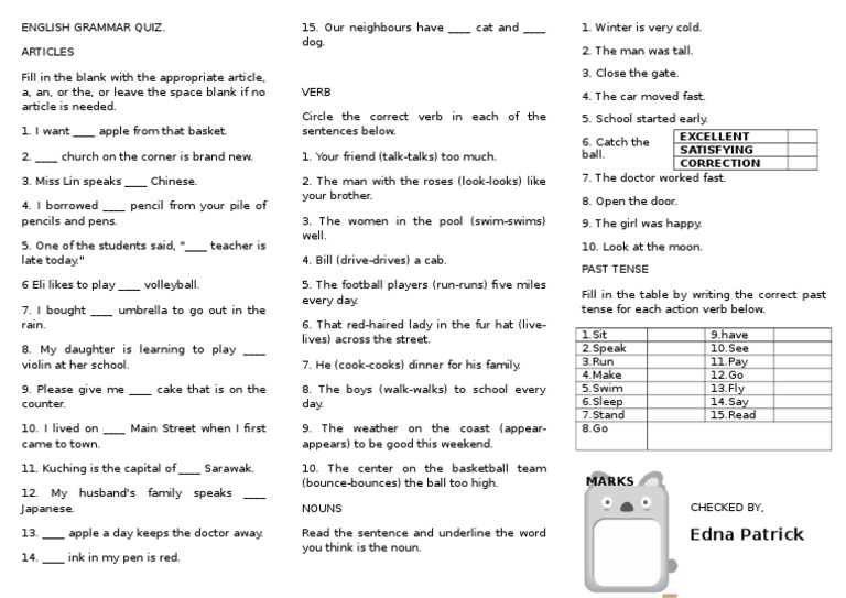 f3 Grammar Quiz | PDF