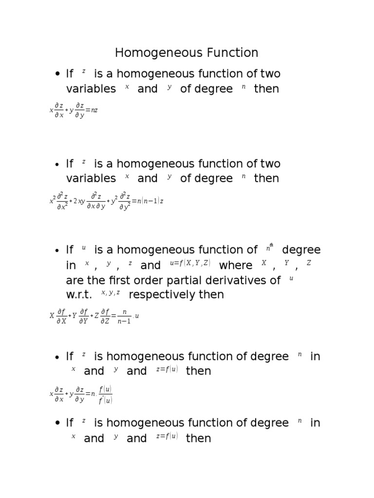 Homogeneous Function Euler S Theorem | PDF