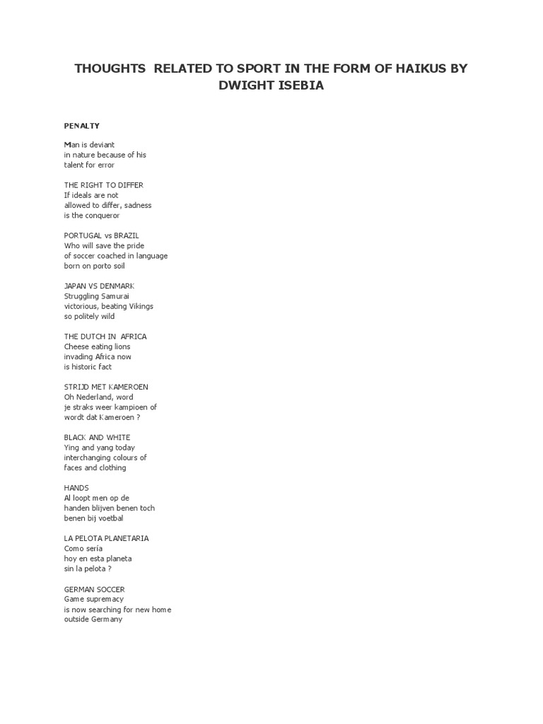 HAIKU REFLECTIONS ON SPORTS in English, Dutch, Spanish, Papiamento ...