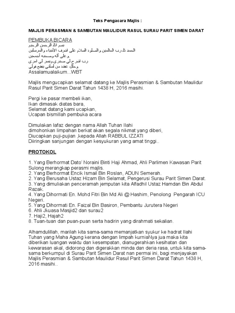 Perasmian & Maulidur Rasul Parit Simen Darat | PDF