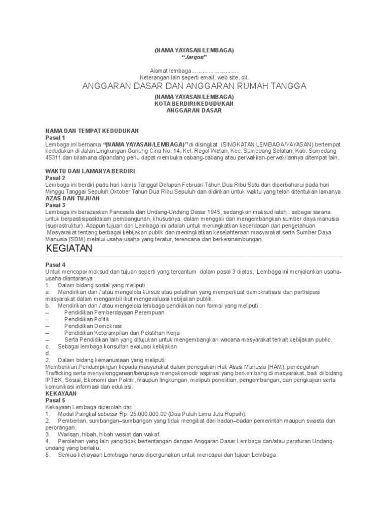 Contoh AD-ART Yayasan | PDF