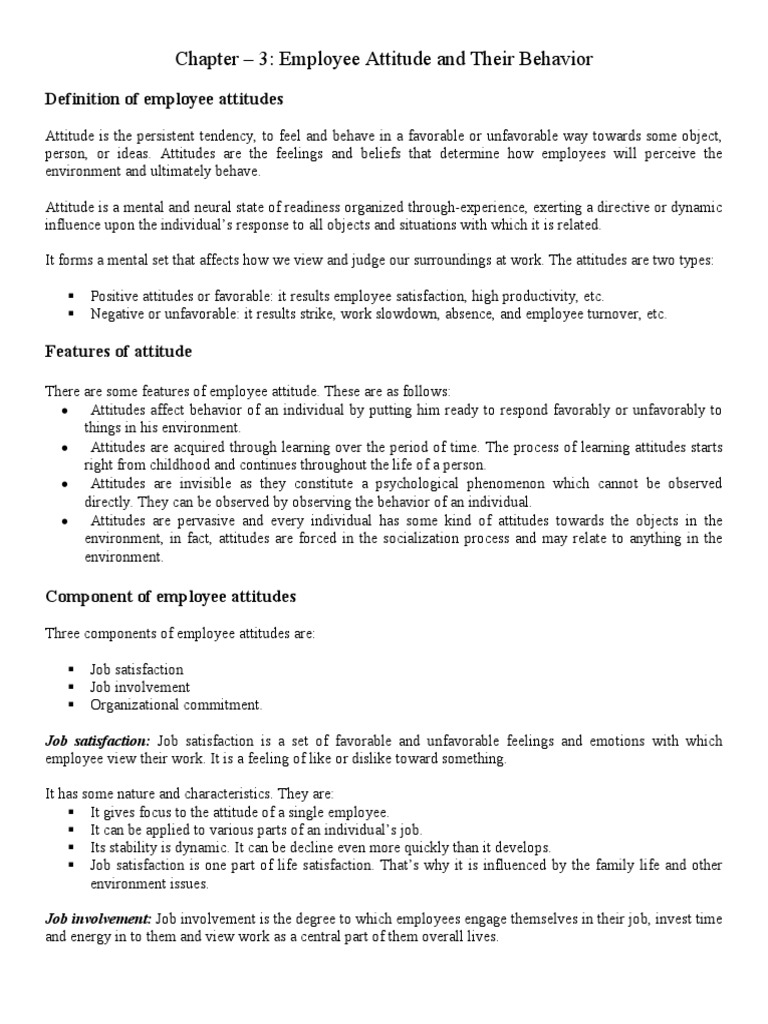 Chapter - 3: Employee Attitude and Their Behavior: Definition of ...