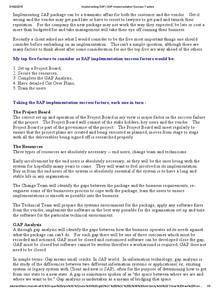 SAP Implementation Success Factors | PDF