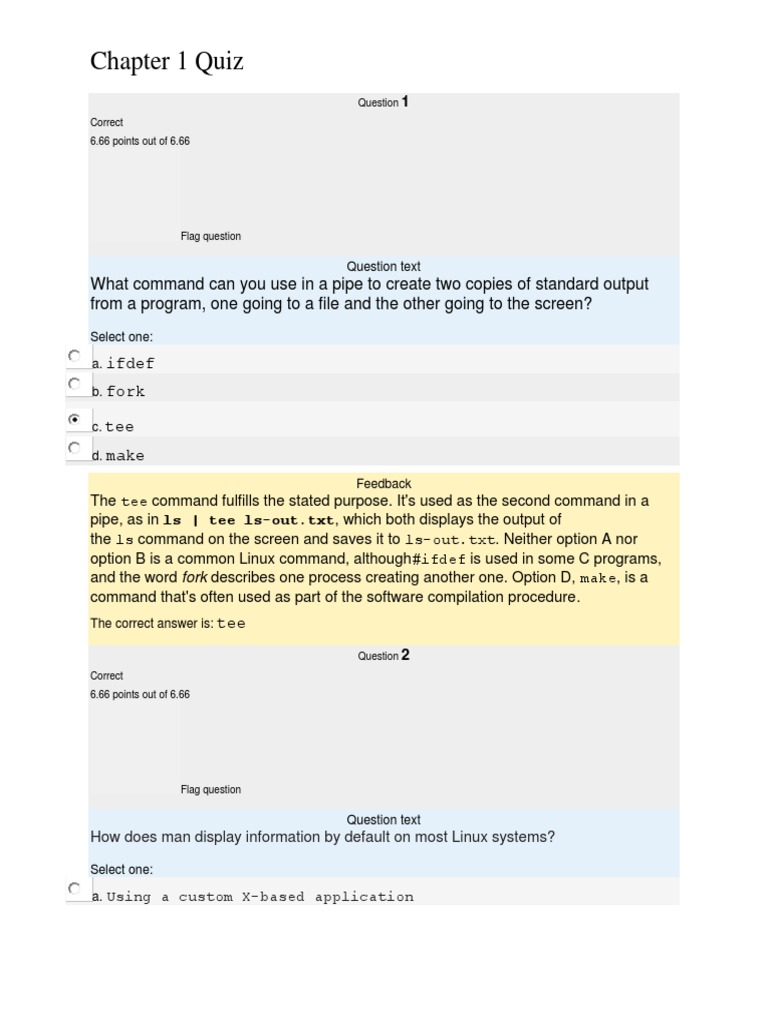Chapter 1 Quiz: Linux Command Review | PDF | Text File | Command Line Interface