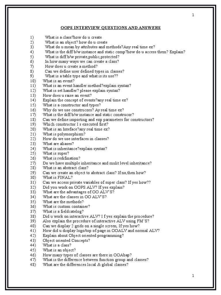 Oops Interview Questions Pdf Method Computer Programming Class Computer Programming