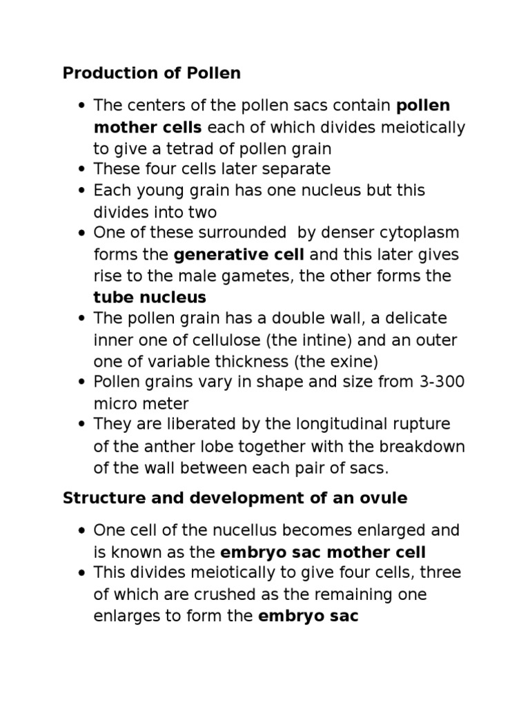 Production of Pollen | PDF | Pollen | Fertilisation