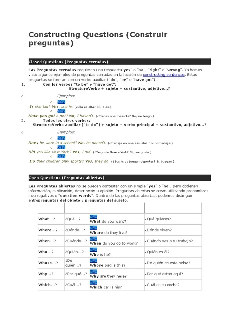 Constructing Questions | PDF | Asunto (gramática) | Verbo