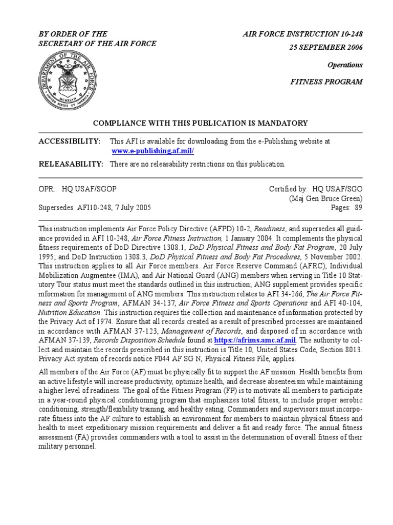 AFI - 10-248 - Fitness Program | PDF | United States Air Force ...