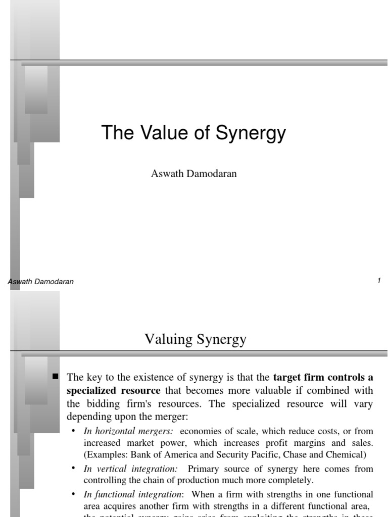 Synergy Valuation in Mergers | PDF | Finance & Money Management