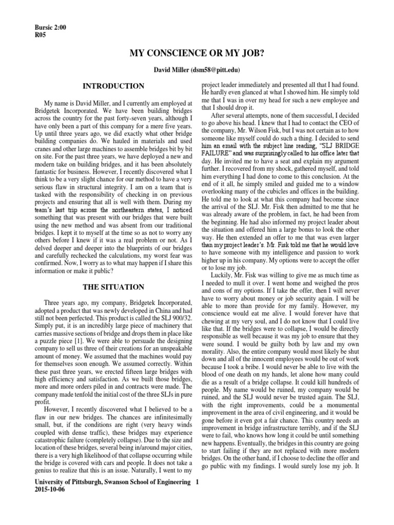 My Conscience or My Job | PDF | Engineer | Risk