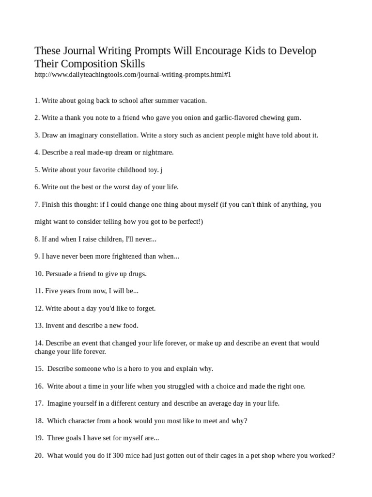 Writing Prompts For Middle Schoolers PDF