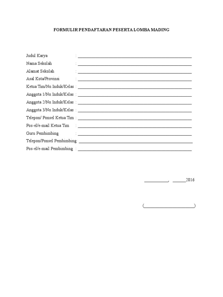 Formulir Lomba Mading | PDF