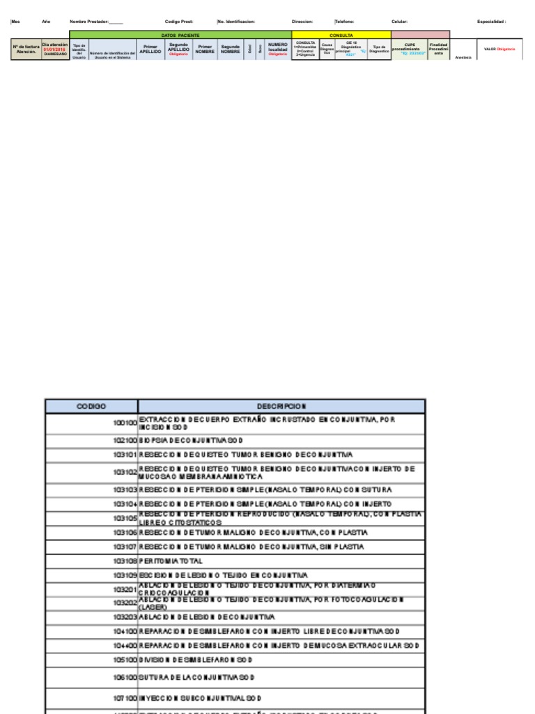 Formato Rips 2016 Completo | PDF | Vena | Biopsia