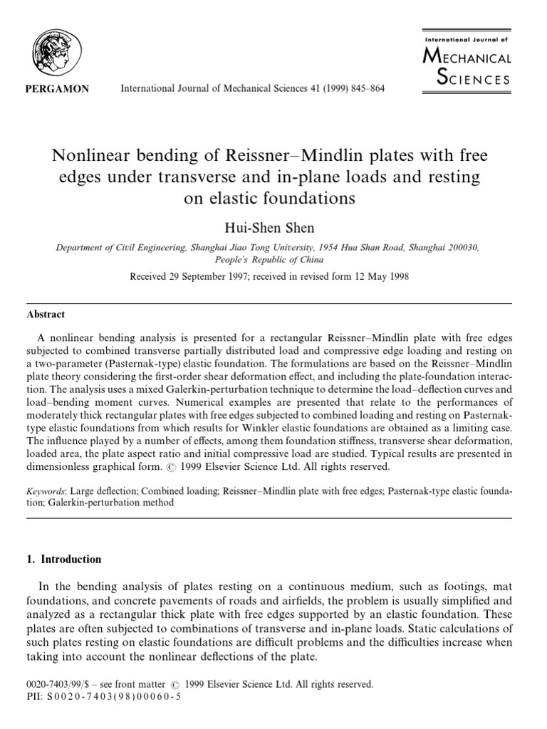 Nonlinear Bending of Reissner-Mindlin Plates With Free Edges Under ...