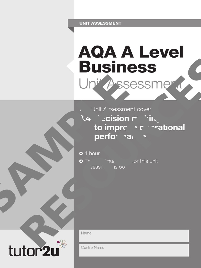 AQA A Level Business Unit Assessment Unit 3.4 Sample | PDF | Retail ...