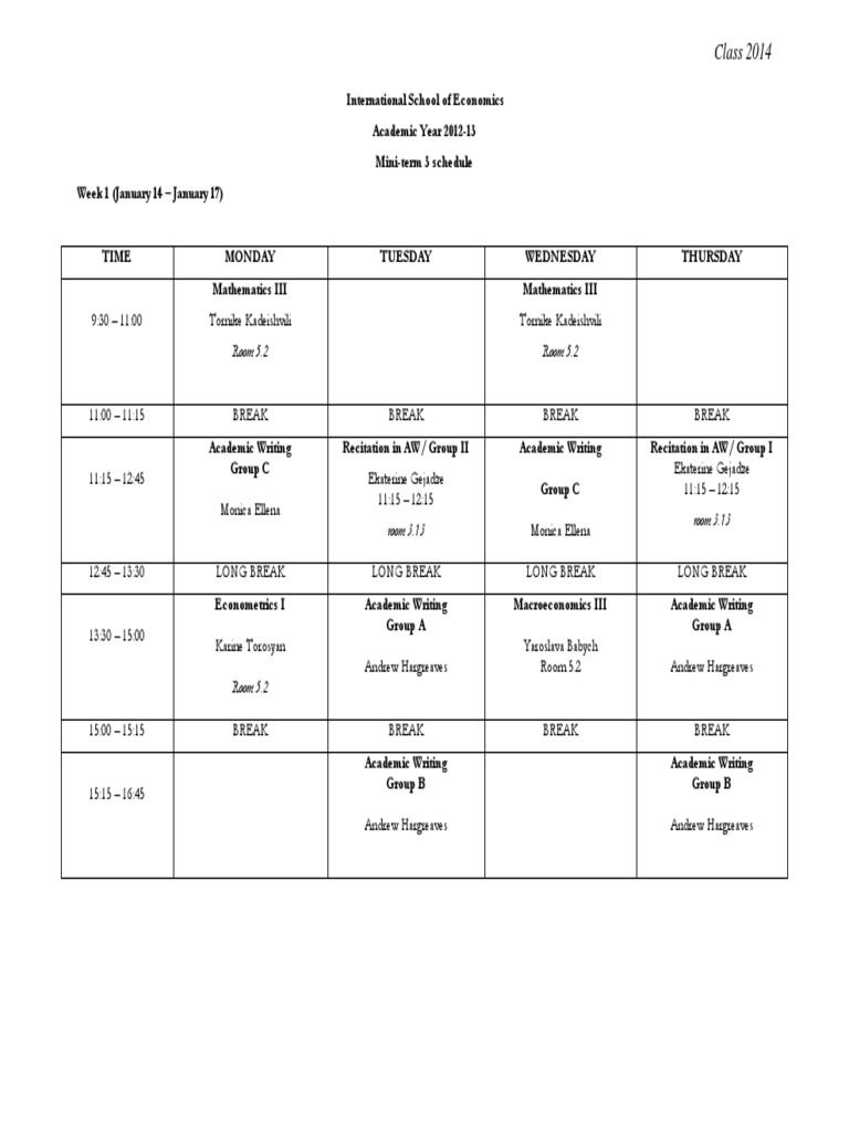 Mini-Term 3 Schedule | PDF | Economics | Economies