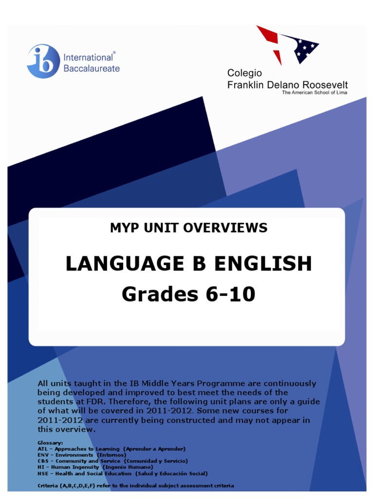 Language B English Grades 6-10: Myp Unit Overviews | Download Free PDF ...