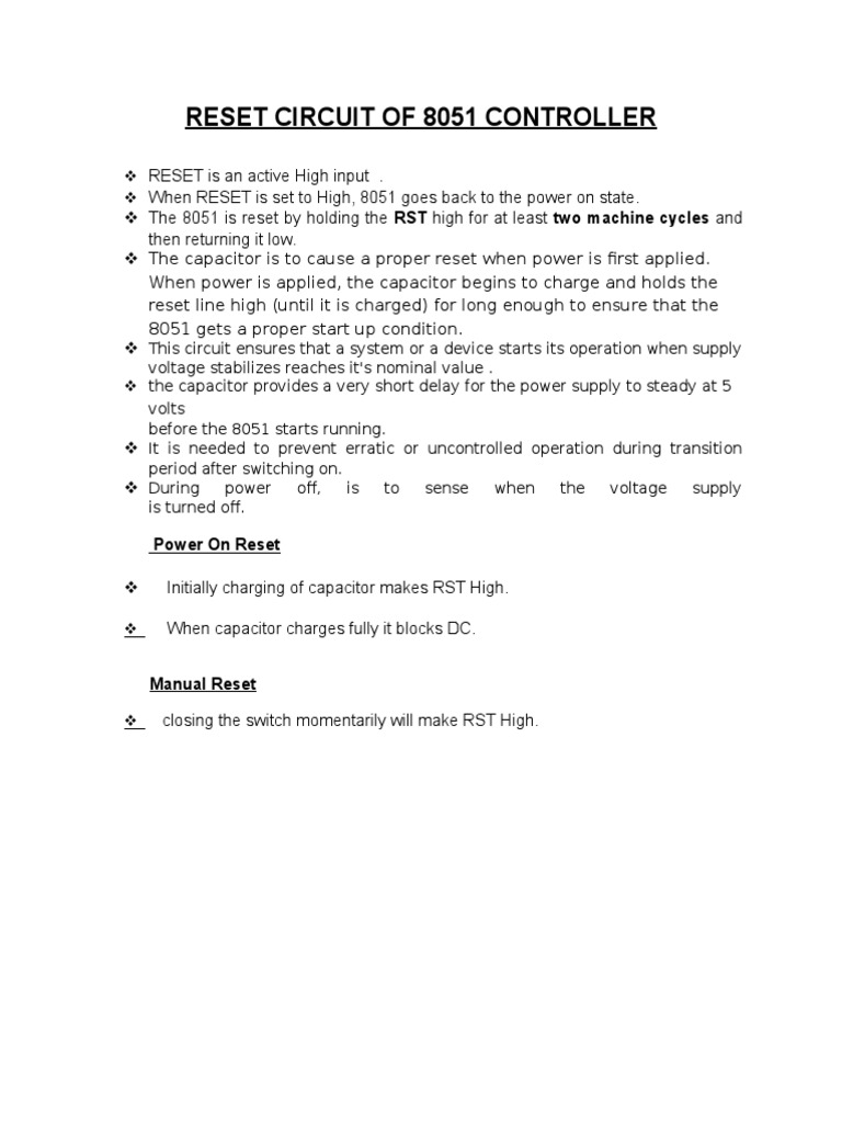 Reset Circuit of 8051 Controller | PDF | Capacitor | Electronic Oscillator