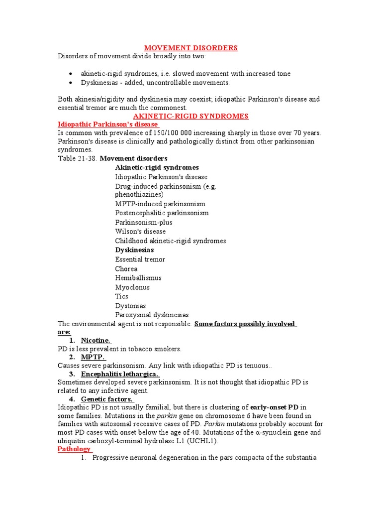 Movement Disorders: Akinetic-Rigid Syndromes | PDF | Parkinson's ...