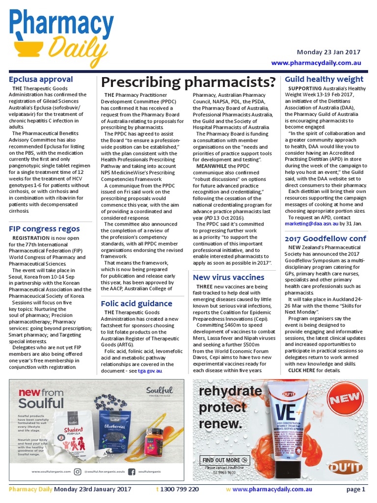 Pharmacy Daily For Mon 23 Jan 2017 - Prescribing Pharmacists?, Advocacy ...