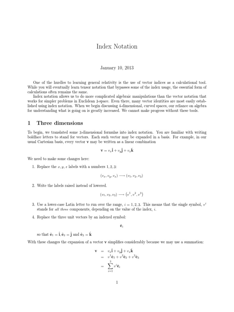 Index Notation | PDF