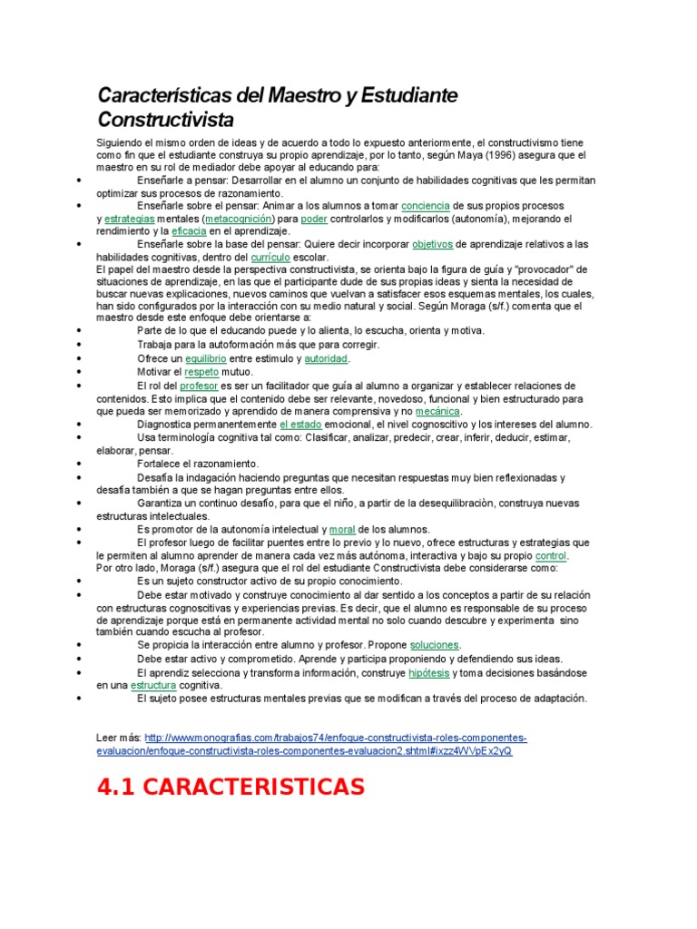 Rol del Docente y Estudiante Constructivista | PDF | Constructivismo ...