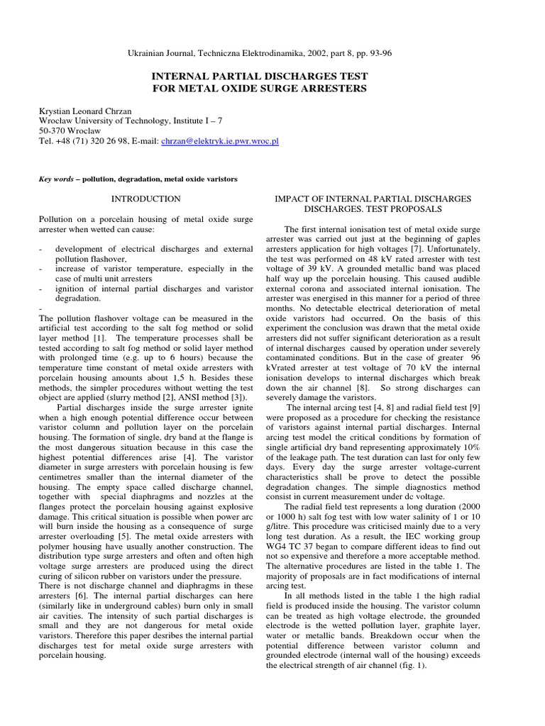 Internal Partial Discharges Test For Metal Oxide Surge Arresters | PDF ...