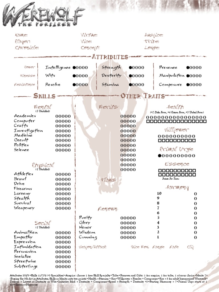 WW - Character Sheet | PDF | Role Playing Games | Gaming