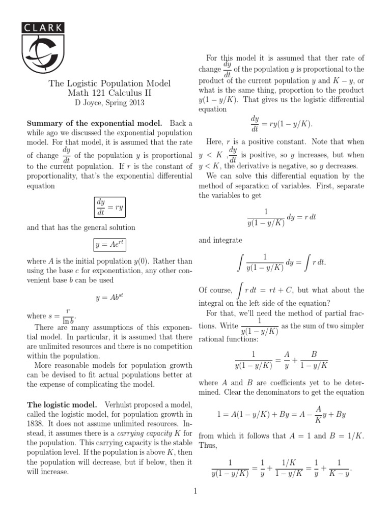 The Logistic Population Model Math 121 Calculus II | PDF | Logistic ...