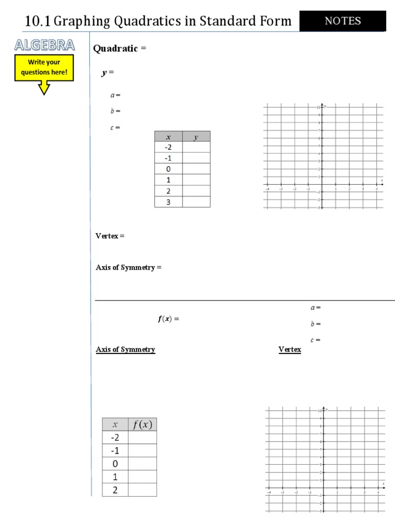 12.1 Graphing Quadratics in Standard Form: Notes | PDF