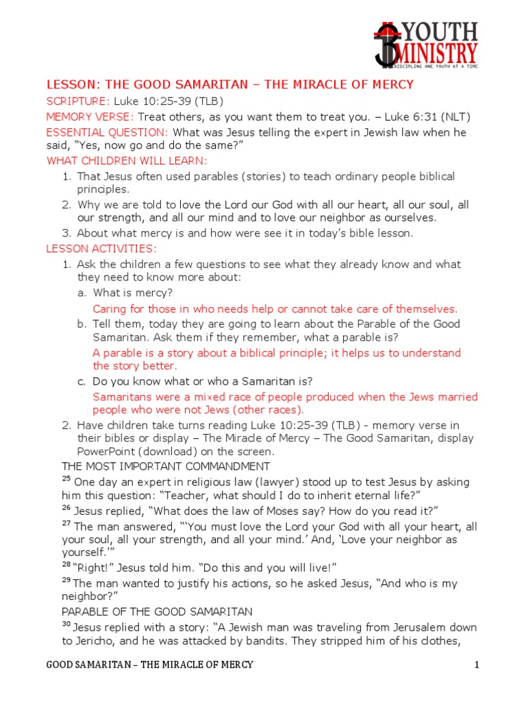 Good Samaritan Lesson Plan for Kids | PDF | Jesus | Religious Texts